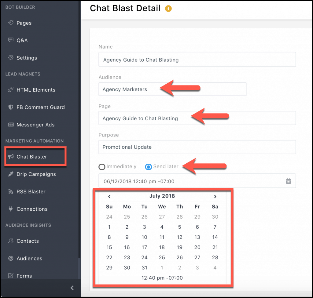 Schedule Chat Blast Campaigns for Facebook Messenger Marketing